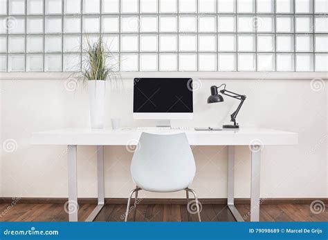 Modern Office Desk Front View Stock Image Image Of Background Memory