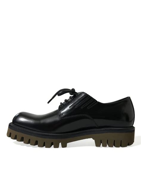 Dolce And Gabbana Black Leather Lace Up Derby Men Dress Shoes Dolce And