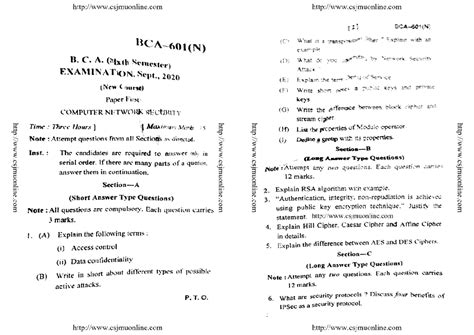 Bca 6 Sem Computer Network Security Bca 601n Sep 2020u Management
