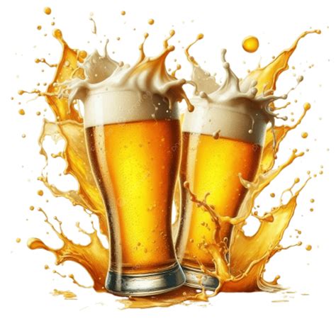Two Beer Glasses With Splash Isolated On White Background Two Beer