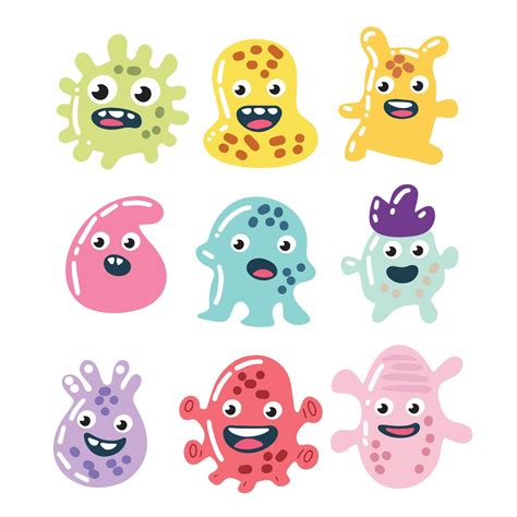 Collection Of Cute Microbes Characters In Flat Style Hand Drawn Art 45795911 Vector Art At