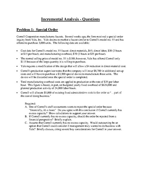 Chapter 7 Incremental Analysis Questions Special Orders And Make Or Buy