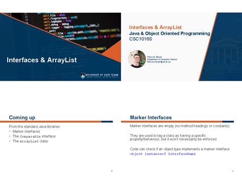 Interfaces And Arraylist In Java Oop Csc1016s Lecture Notes Studocu