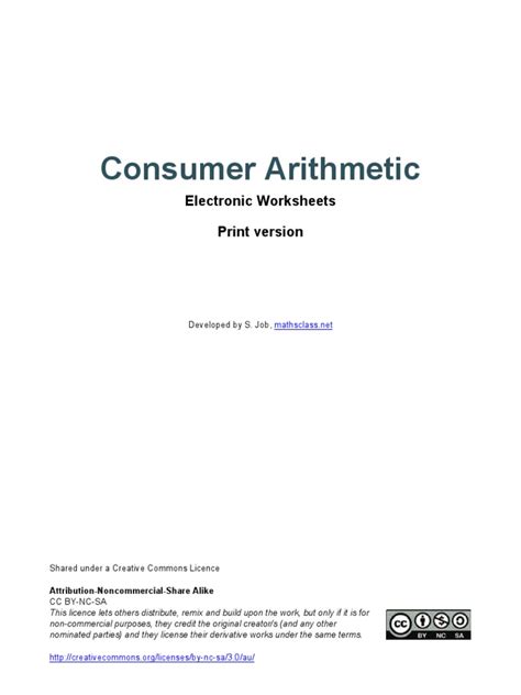 Consumer Arithmetic Electronic Worksheets Print Version Pdf
