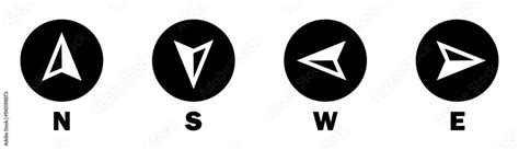 Compass Icons Set Of Four Cardinal Directions North South West East