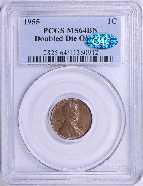 1955 Lincoln Cent Doubled Die Obverse Pcgs Ms 64 Bn Cac Green Item