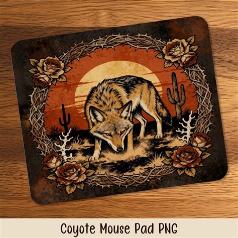Desert Coyote Mouse Pad Png Western Grunge Tattoo Desk Mat Rustic