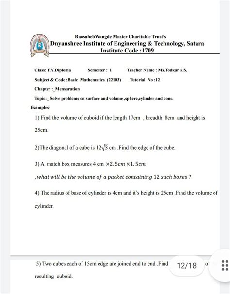 Tutorial 12 Basic Mathematics 22103 Assignment Teachmint Tutorial 12 Basic Mathematics 22103 Assignment Teachmint