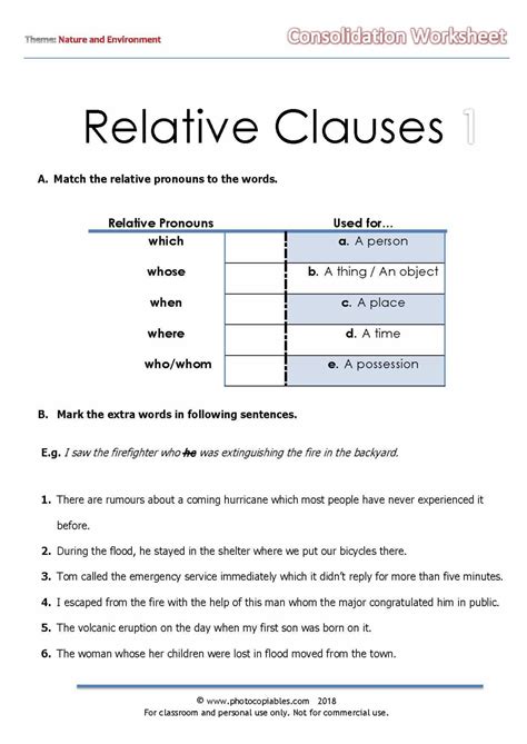 Relative Clauses Consolidation Worksheet 1 Photocopiables
