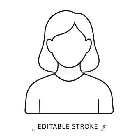 Woman Icon In Minimal Black Outline Style On White Background Editable Stroke Vector For Female