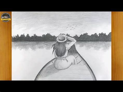 How To Draw A Girl Sitting In Boat Girl On A Boat Scenery Drawing Step By Step Boat Sketch