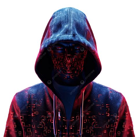 Ai Generated Generative Artificial Intelligence Hacker With Hoodie Red And Blue Neon Light