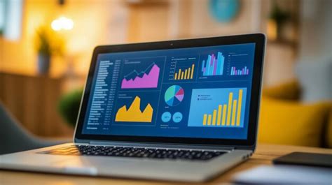 Laptop Displaying Colorful Charts And Graphs In A Home Office