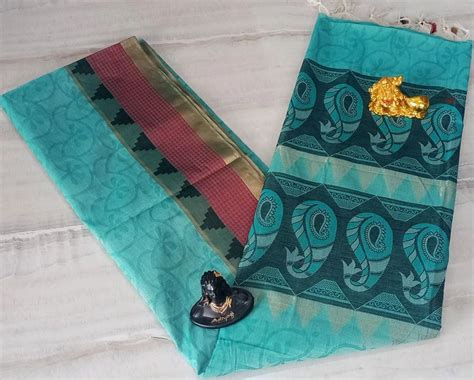 Printed Blue Check Border Cotton Saree 63 M At ₹ 1300piece In Printed Blue Check Border Cotton Saree 63 M At ₹ 1300piece In