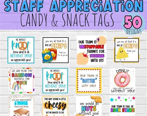 Snack And Candy Treat Tags For Employee Teacher Nurse Appreciation