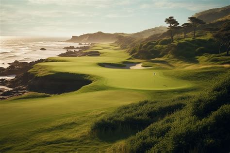 Premium Photo Golf Course With A Coastal Backdrop Featuring A