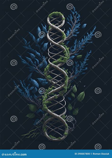 Dynamic Representation Of A Dna Helix Merging With Nature S Elements Ai Generated Stock