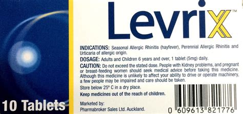 Levrix For Allergy Hayfever Itchy Skin Rashhives 5mg 10 Tablets9