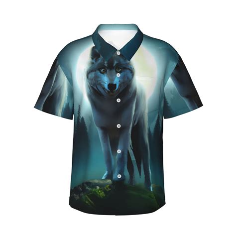 Derioi Wolf For Hawaiian Shirt For Men Casual Button Down Beach Shirts