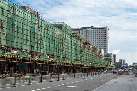 Construction Develop Scaffolding Structure Blue Icon On Abstr