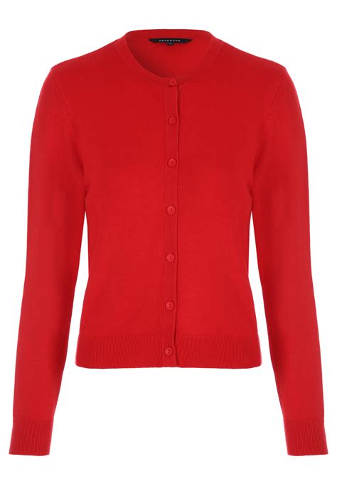 Womens Red Crew Neck Cardigan Peacocks