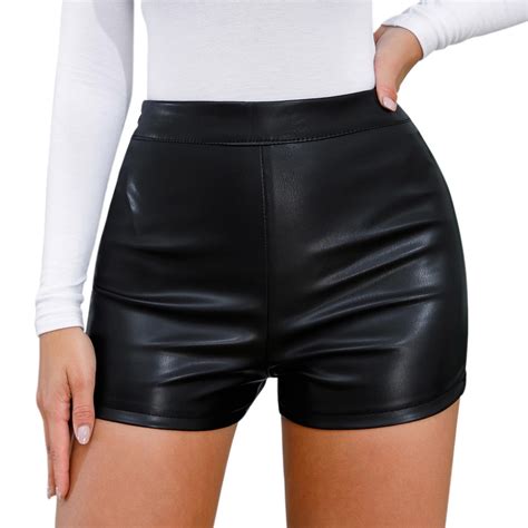 Dyegold Leather Shorts For Women Summer Casual High Waisted Black Pu