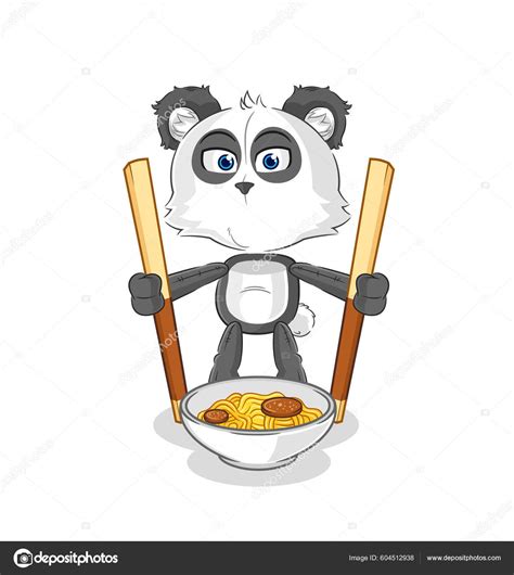 Image Vectorielle Panda Eat Noodle Cartoon Character Mascot Vecto Par