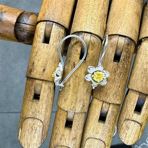 Sterling Silver And Gold Daffodil Earrings Elegant Jewellery