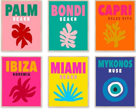 Kbkbart 6pcs Preppy Travel Wall Art Prints Colorful