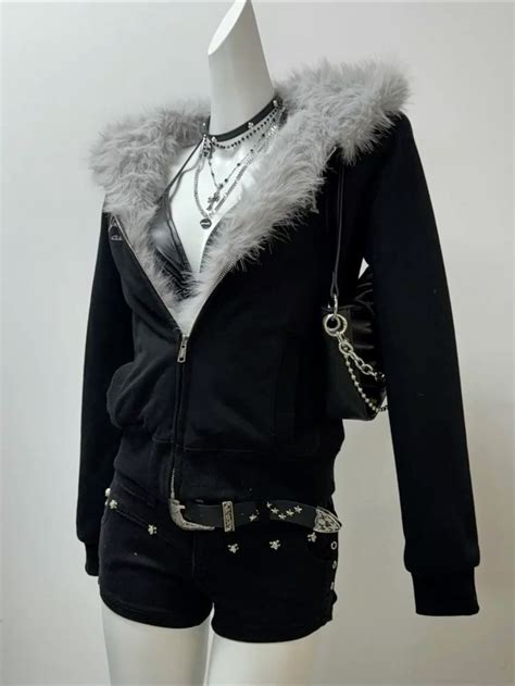 Grunge Jacket Outfit Jackets For Women Black Leather Jacket With Fur