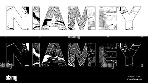 Niamey City Name Niger Africa With Black White City Map Illustration