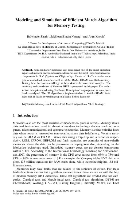 Pdf Modeling And Simulation Of Efficient March Algorithm For Memory