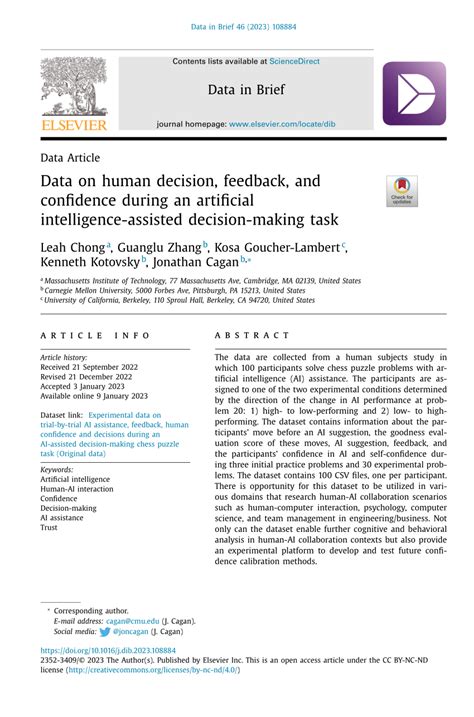 Pdf Data On Human Decision Feedback And Confidence During An Artificial Intelligence