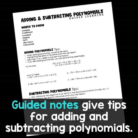 Adding And Subtracting Polynomials Guided Notes And Practice Flashcard Games