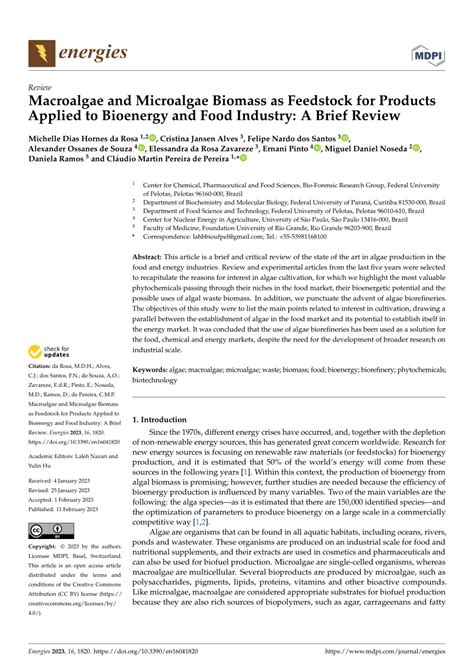Pdf Macroalgae And Microalgae Biomass As Feedstock For Products Applied To Bioenergy And Food