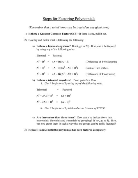 Steps For Factoring Polynomials