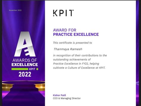 Thanmaya Ramesh On Linkedin Excellenceaward Kpit