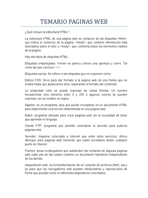Temario Paginas Web Programación Pdf