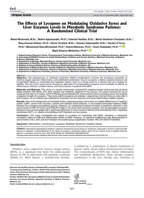 Pdf The Effects Of Lycopene On Modulating Oxidative Stress And Liver