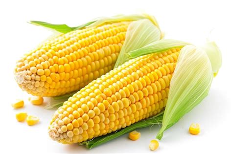 Single Ear Of Corn With Green Leaves Fresh Corn On Cob Isolated On White Background Premium Ai
