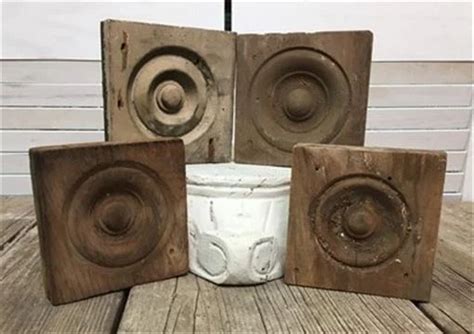 4 Plinth Blocks Antique Bullseye Rosettes Architectural Salvage Wood Trim A32 £5729