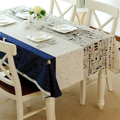 Nappe Pour Table Basse En Verre Coton Et Lin Rectangulaire Motif Mignon De Unie Bleu Blanc Gris