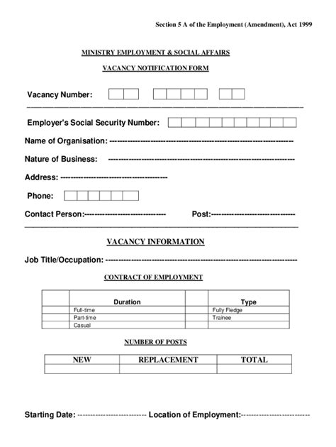 Fillable Online Vacancy Notification Form Fax Email Print Pdffiller