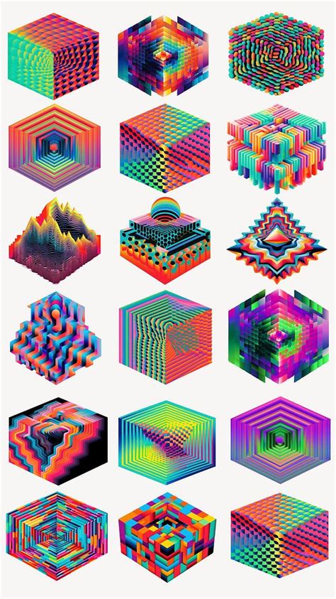 Abstract Psychedelic Cubic Shape Set Free Photo Rawpixel