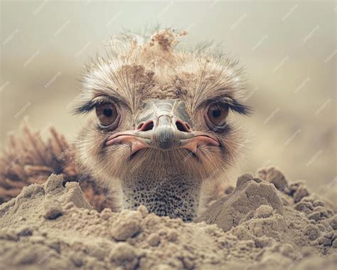 Premium Photo Ignoring Problems Ostrich Immersed In Sand With Head Buried Concept
