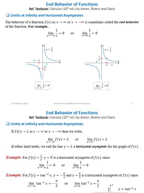 Lesson 05 End Behavior Of Functions 1 1 Pdf Asymptote Infinity