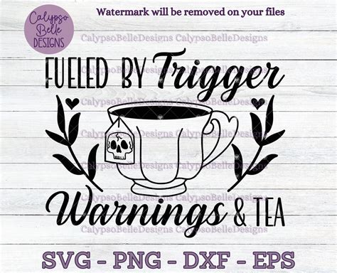 fueled by trigger warnings and tea svg book lover svg tea svg reader