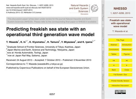 Pdf Predicting Freakish Sea State With An Operational Third