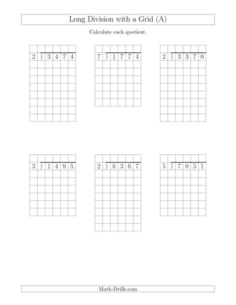 Long Division Worksheets Grid Paper Long Division Worksheets