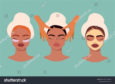 Three Woman Faces Spa Procedures Face Stock Vector Royalty Free